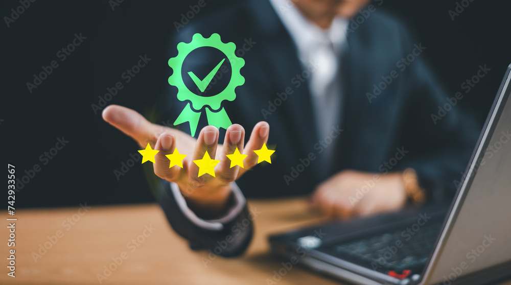 Quality Control QC, certification guarantee concept. Quality system ...