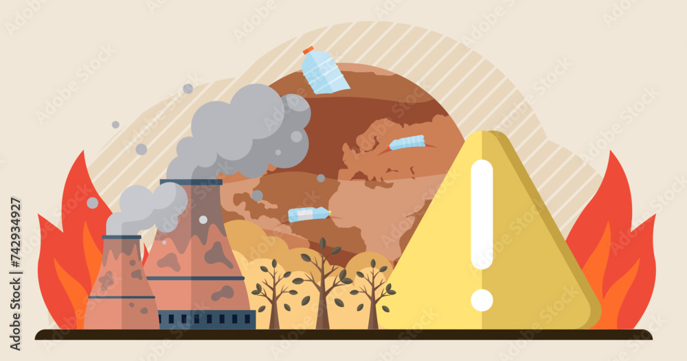 Waste pollution vector illustration. Climate change and waste pollution ...