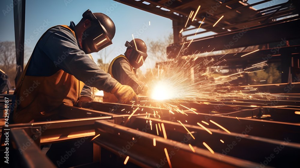 Engineers inspecting welding work and ensuring weld quality and ...