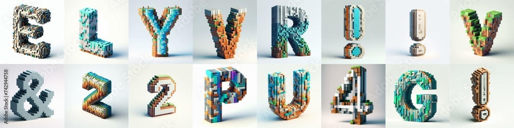 Pixelated letters shape 3D Lettering Typeface. AI generated ...