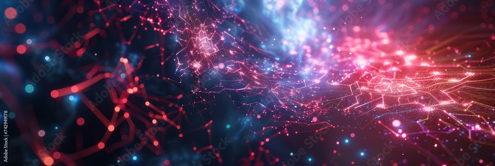 Abstract red and pink neural network design with a glowing effect ...