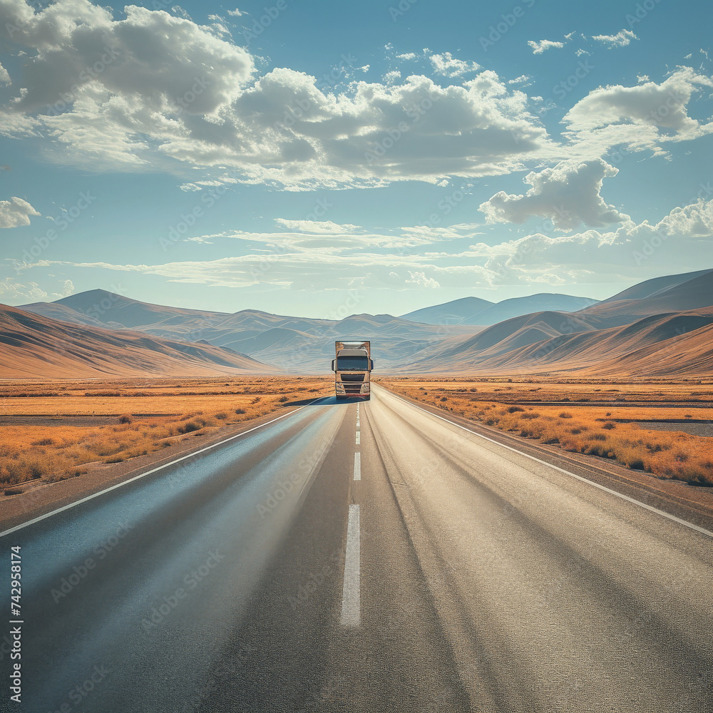 Truck Dominance on Broad Road - Assertive Stance with Scenic Backdrop ...