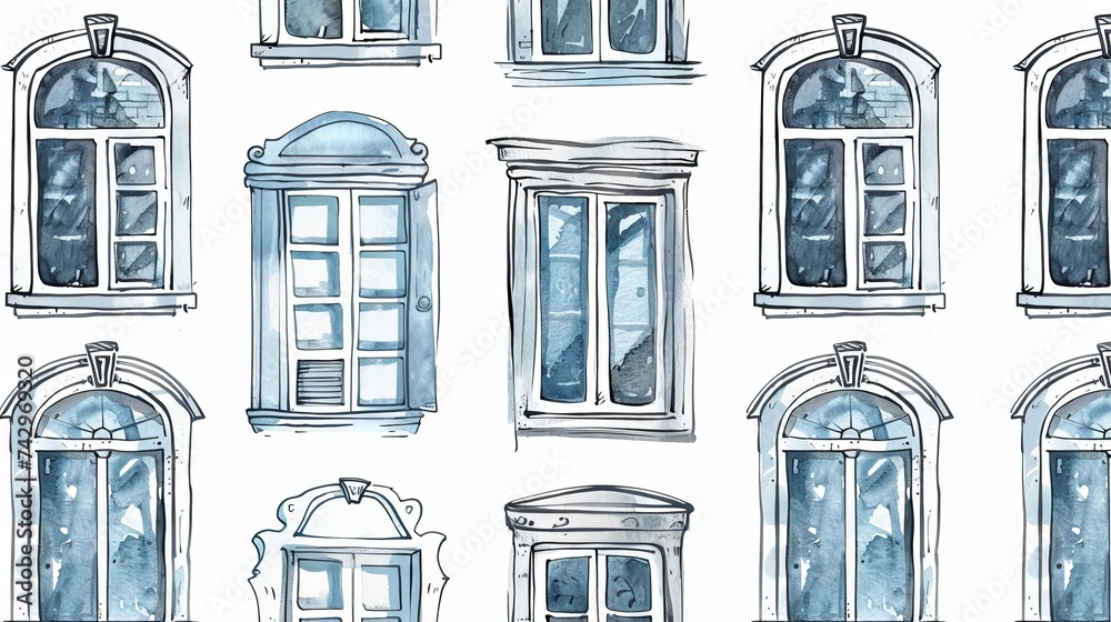Repeating design of vintage window frames in various styles Stock ...