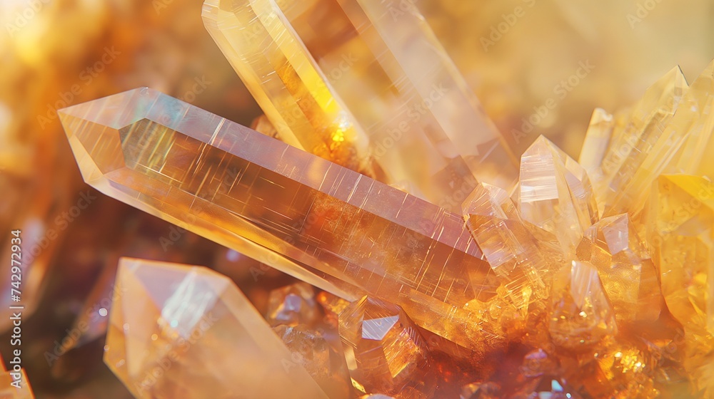 A close-up image of a transparent quartz crystal structure, with ...