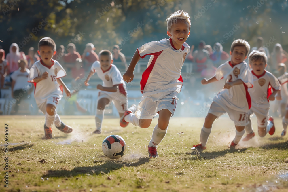 Boys playing football soccer game in a school tournament. Soccer ...