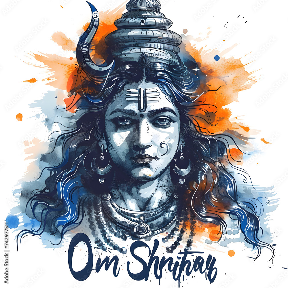 graffiti on the wall, Lord Shiva face in art splash colour effect ...