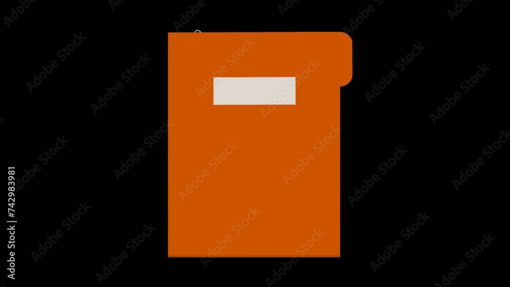 Animation of opening an orange folder with a blank white sheet inside ...
