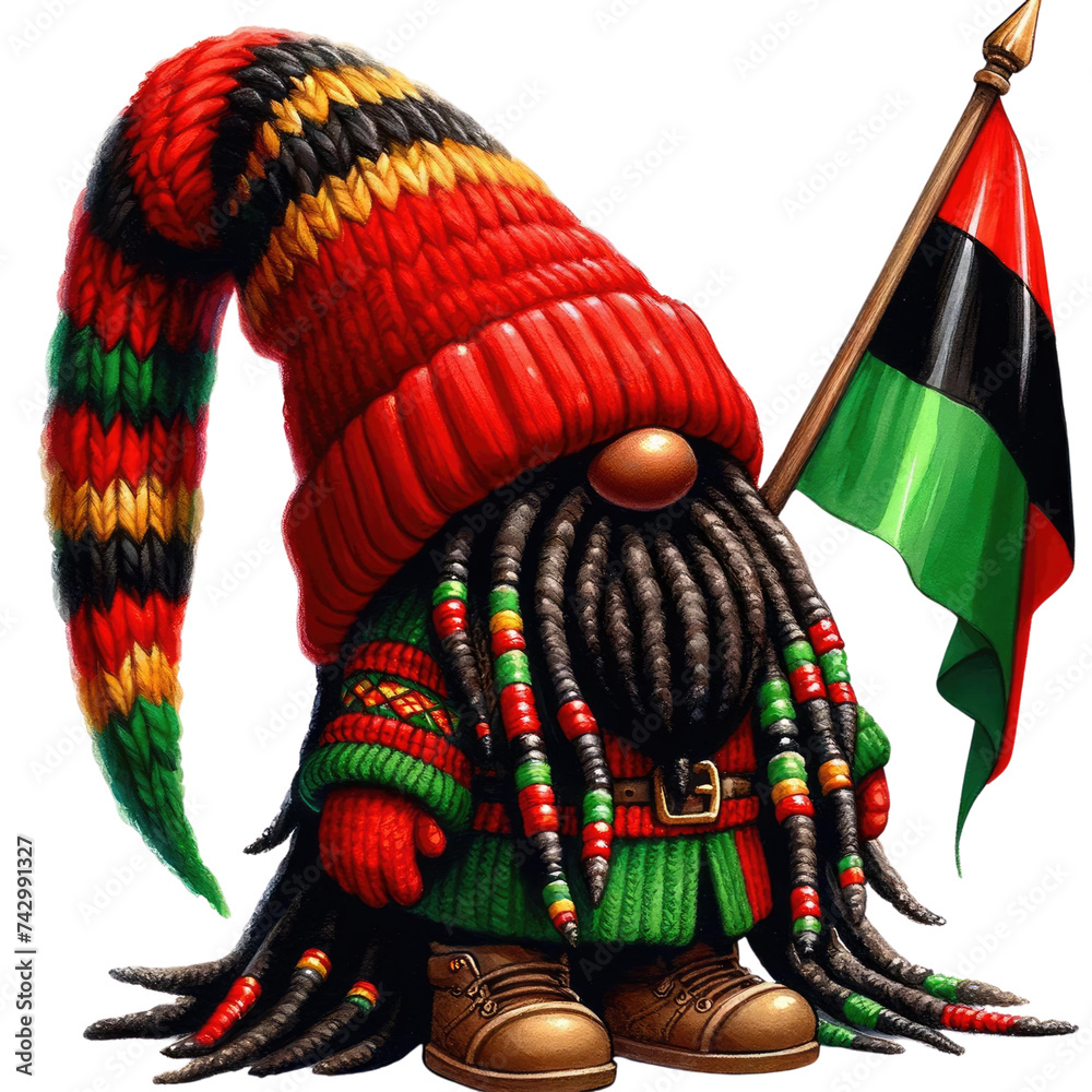Black History Month and Juneteenth African gnome, holding a red, green ...