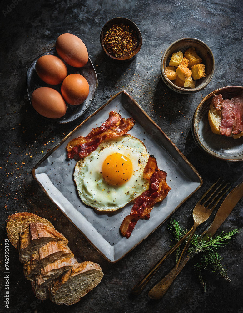 Perfekt gebratenes Spiegelei mit knusprigem Bacon Ein herzhaftes ...