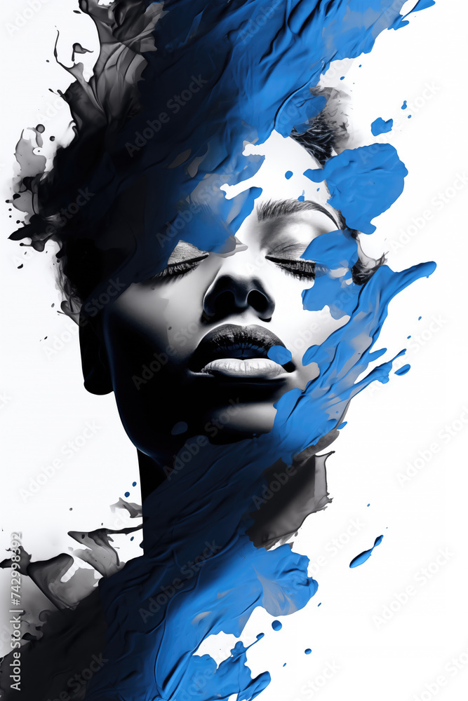 Blue paint. Abstract Pretty Black woman. emotions concept art ...