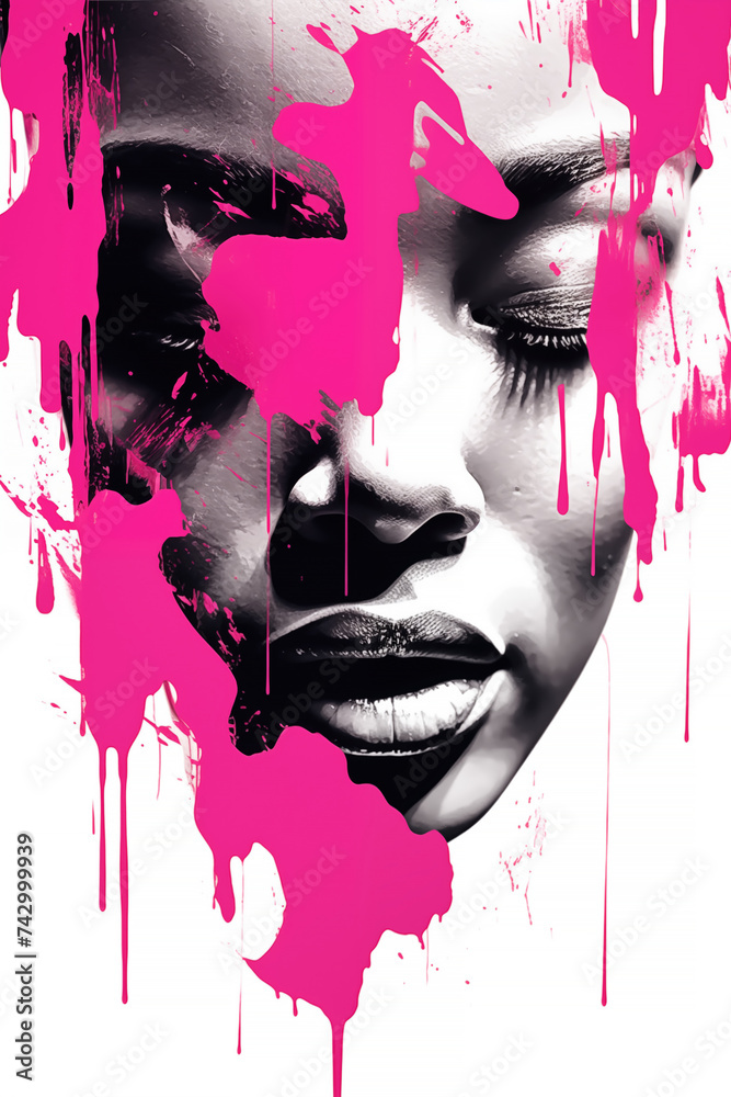 Pink paint. Abstract Pretty Black woman. emotions concept art ...
