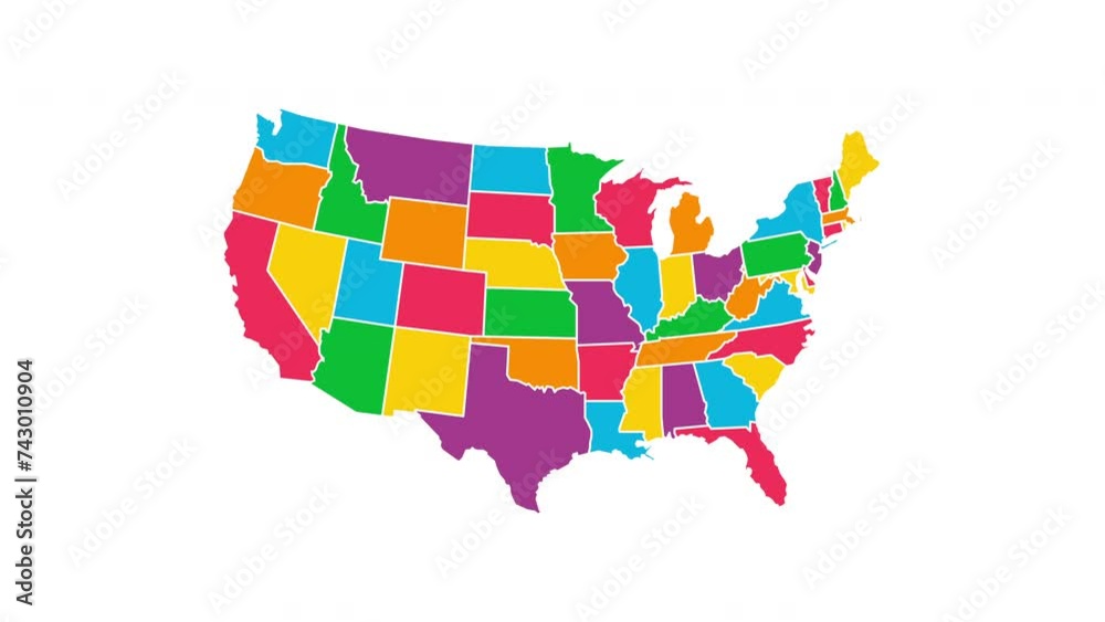 Map multicolor of United States of America showing 48 different states ...