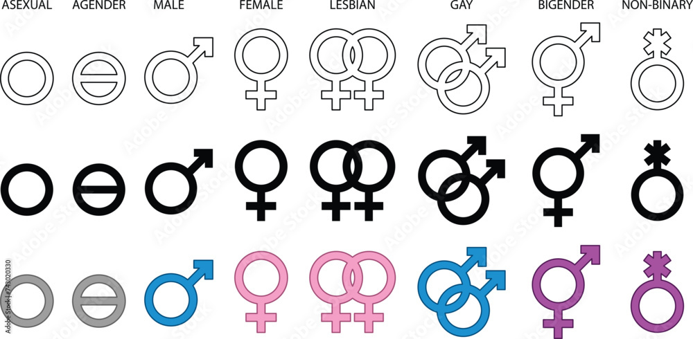 Gender Sexuality Signs Clipart Set Outline Silhouette And Color Stock Vector Adobe Stock
