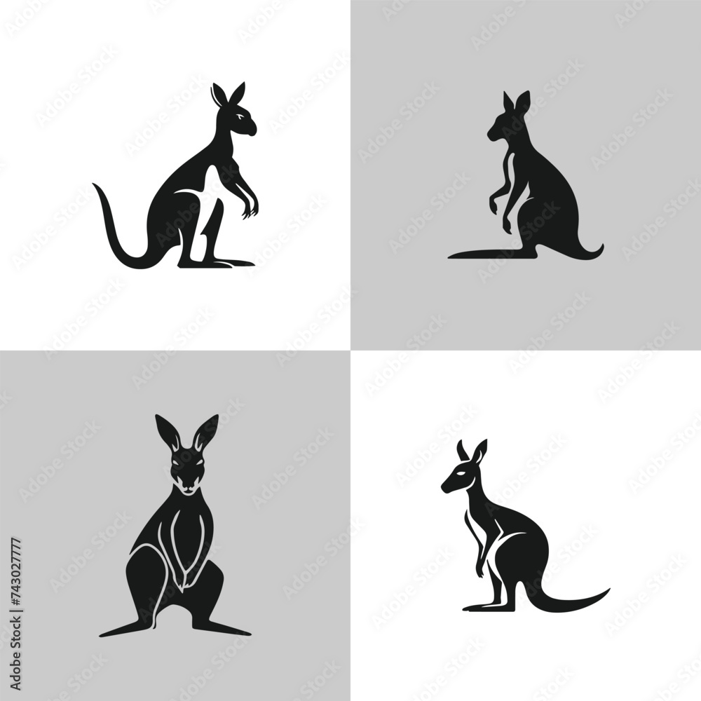 Logo of kangaroos icon set isolated vector silhouette design Stock ...