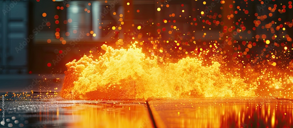 orange fire from an iron torch Burning kerosene on a cane rag burning ...