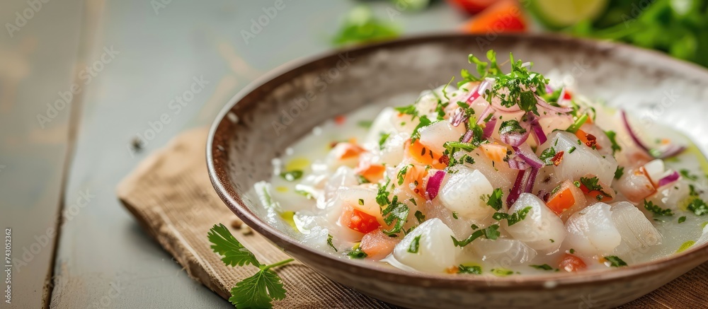 Peruvian Stuffed Cause with avocado accompanied by a delicious ceviche ...