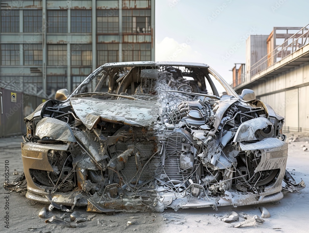 Commercial 3D illustration of a destroyed car before and after the ...