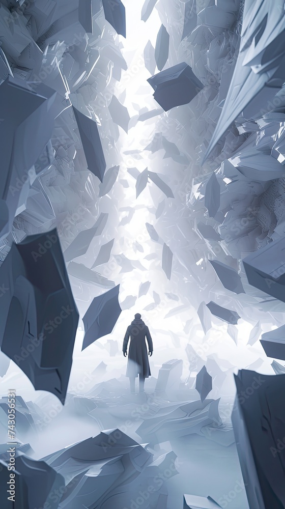 A unique 3D animated scene of a stealthy robber in the midst of vast ...