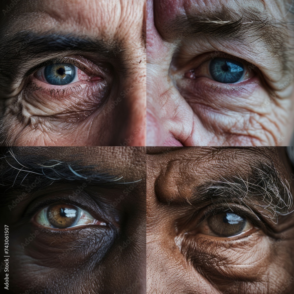 Collage of human eyes with different shades of blue and brown. A close ...