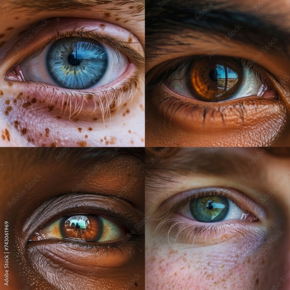 Collage of human eyes with different shades of blue and brown. A close ...