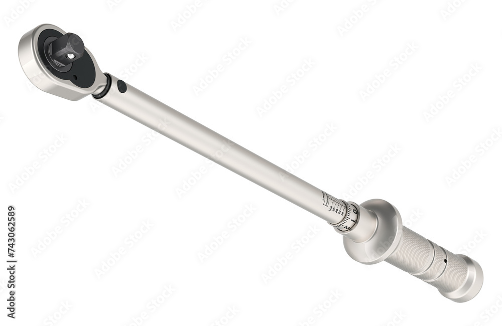 Mechanical torque wrench, closeup. 3D rendering isolated on transparent ...
