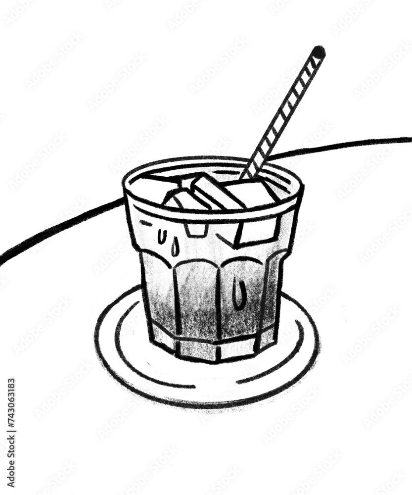 Ilustración con fondo transparente de café frío con popote o pajita ...