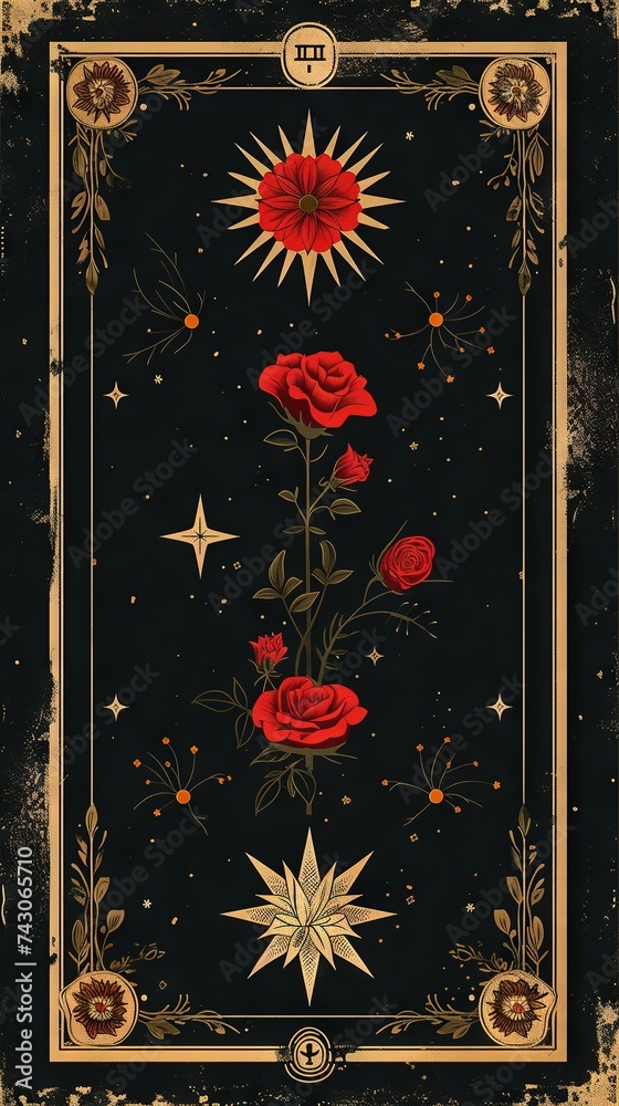 Abstract fantasy tarot card with stunning display of delicate flowers ...