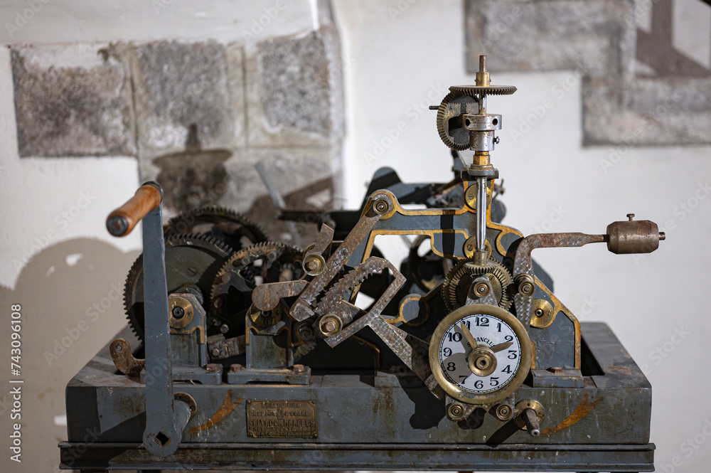 Detail of the mechanism of a very old manually wound tower clock by ...