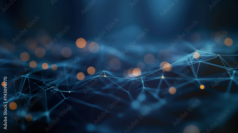 Wave of dots connected by the lines. Blue abstract background. Infinity ...