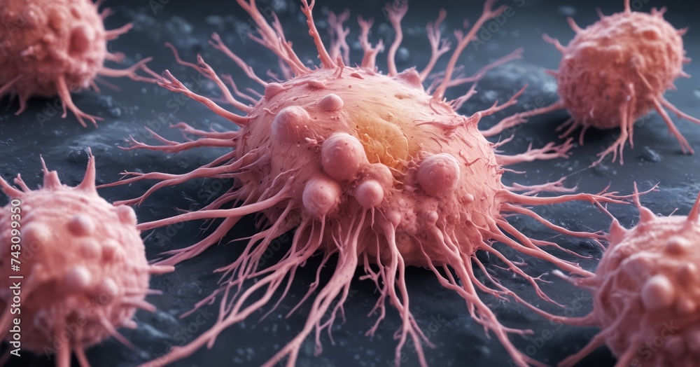 Cancer cells vis - illustration enhanced scanning electron micrograph ...