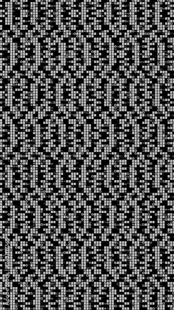 Flashing grey ASCII code lines on black background - Discrete and ...