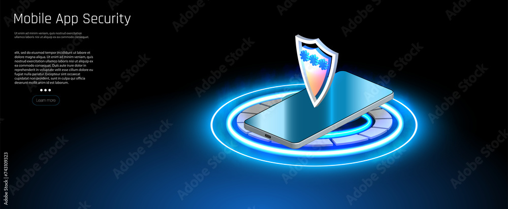 Mobile App Security Concept Smartphone Protected By A Glowing Shield In The Darkness