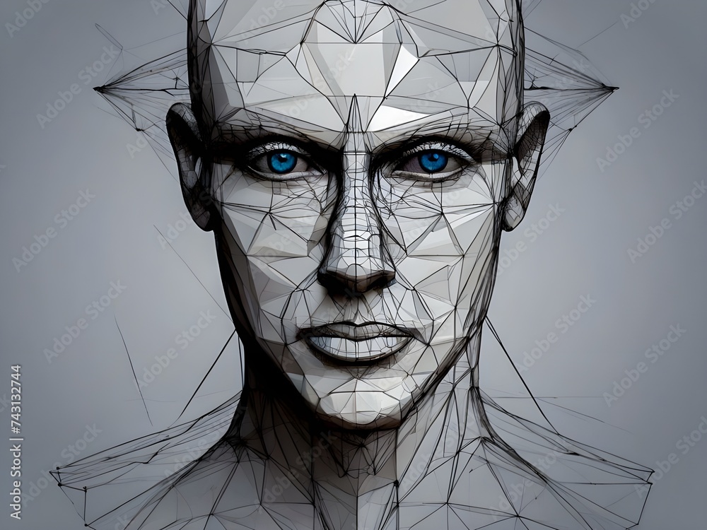 beauty of geometric artistry with unique depiction of a man's head ...