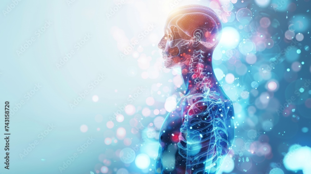 Futuristic representation of a human with digital spine, symbolizing ...