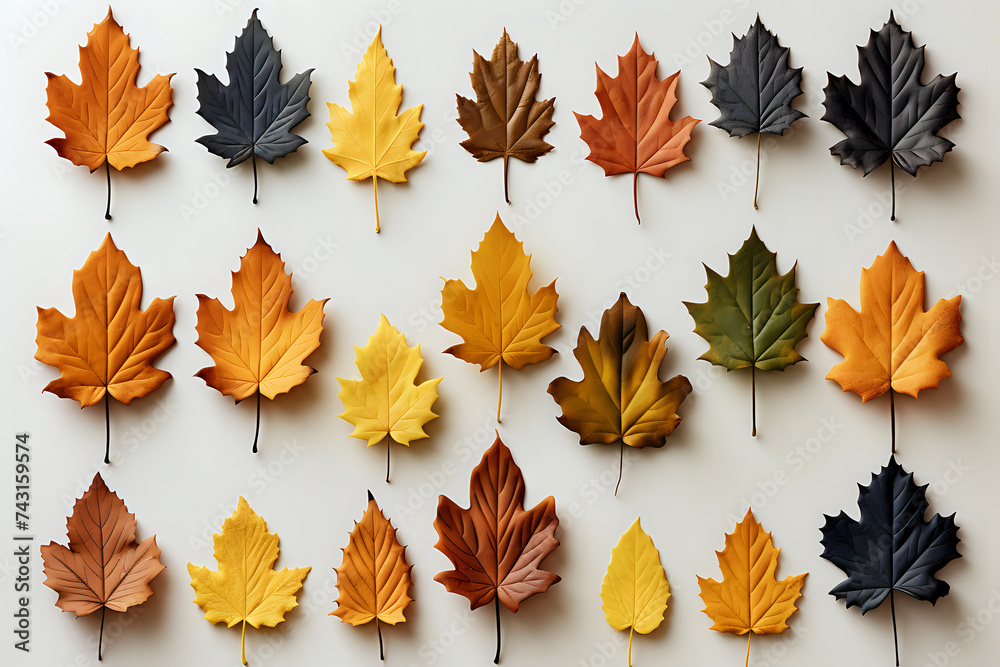Autumn Leaves Collection. An array of maple leaves in a full spectrum ...