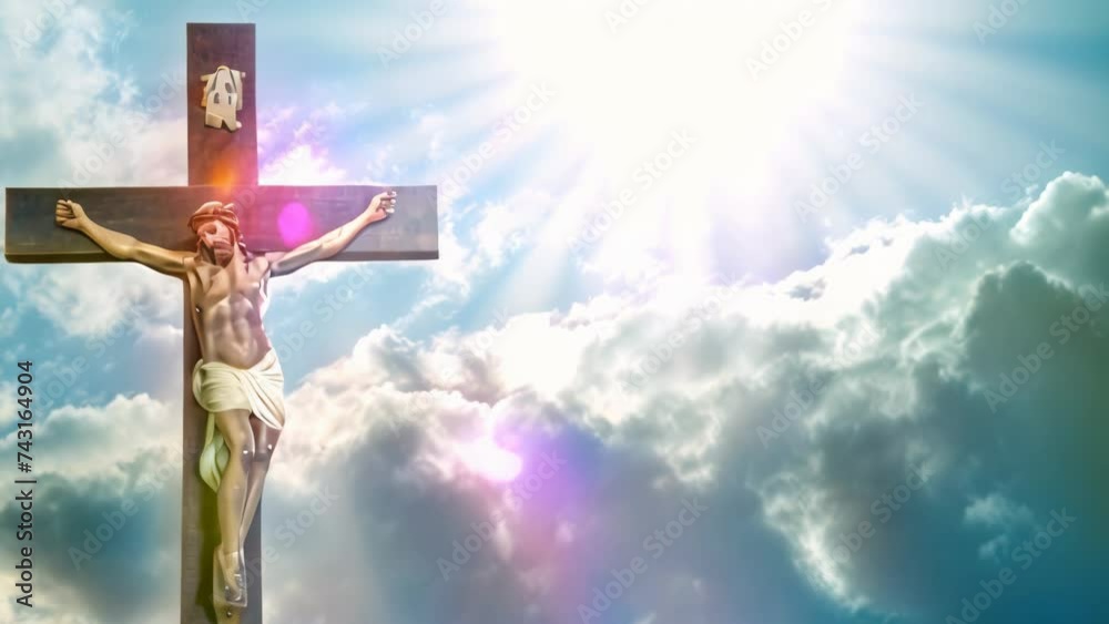 Jesus Christ to paradise at Easter. Cross of Jesus Christ on sky ...