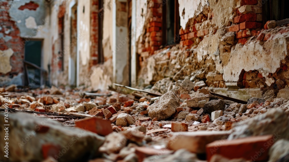 Ruined Rubble: A Devastated Building Amidst Debris and Destruction ...