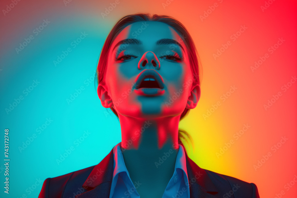 Young woman with a shocked expression due to the effects of LSD Stock ...