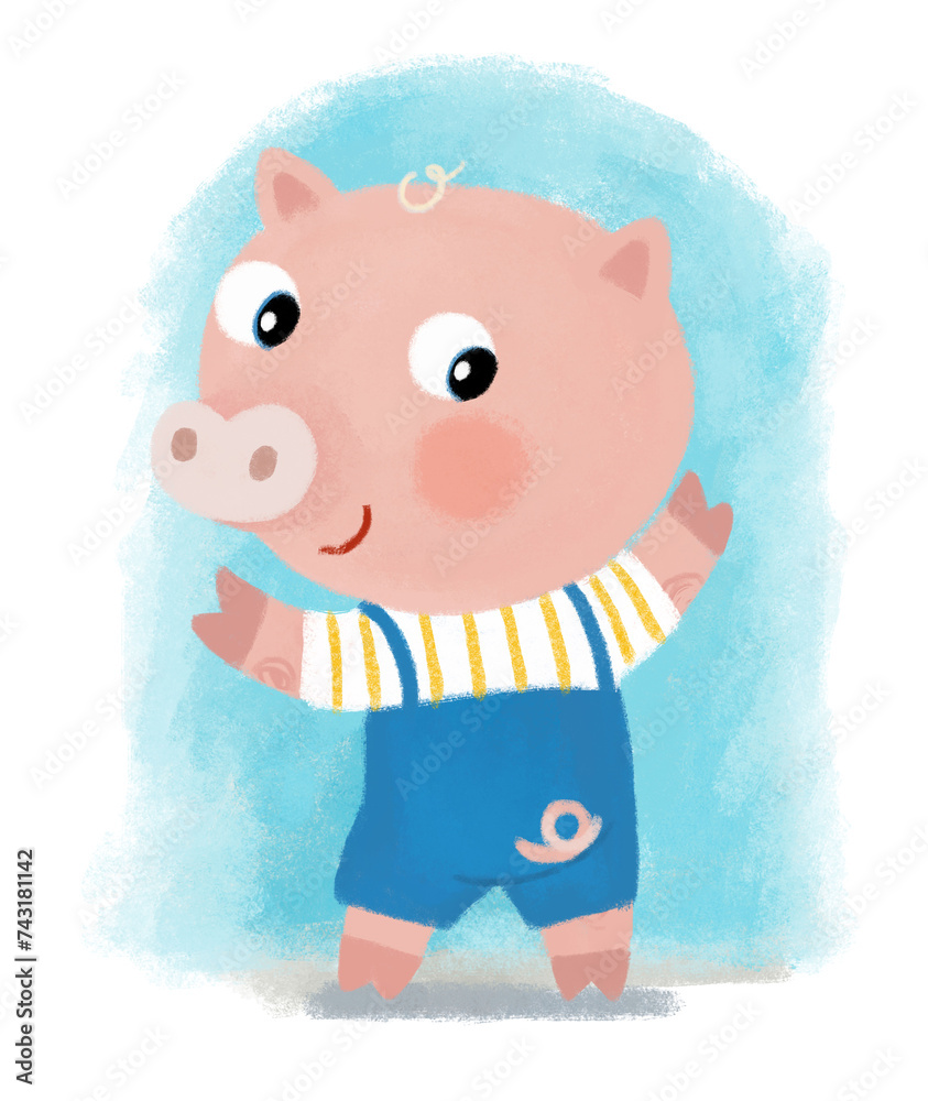 cartoon scene with farm pig boy child standing smiling and looking in ...