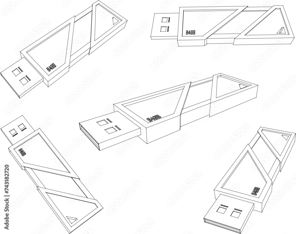 Vector sketch illustration of flash disk design for portable data ...