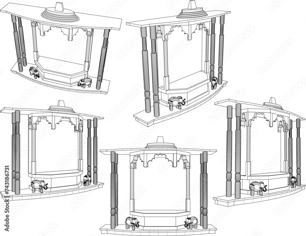 vector sketch illustration of the design of a place of worship for gods ...
