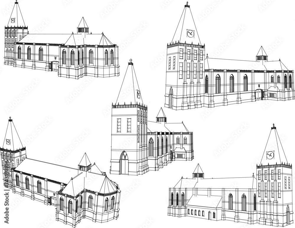 vector sketch illustration of vintage classic old school building ...