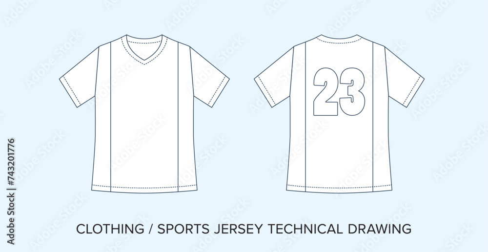 Blank Sports Jersey Technical Drawing, Apparel Blueprint for Fashion ...