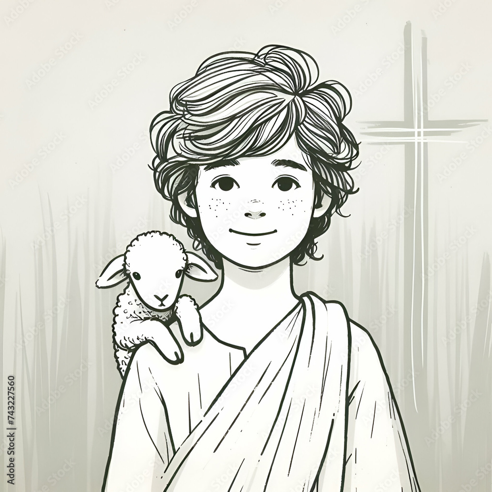 adorable minimalist illustration of a shepherd boy, a captivating and ...