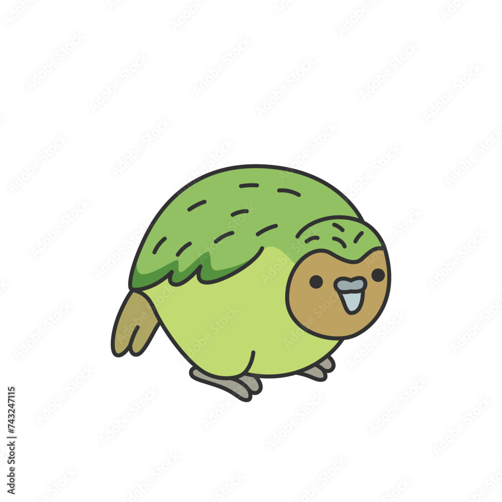 Cute cartoon Kakapo parrot on white background. Vector illustration ...
