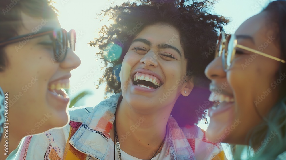 Group of multiracial best friends laughing together outdoor Mixed race ...