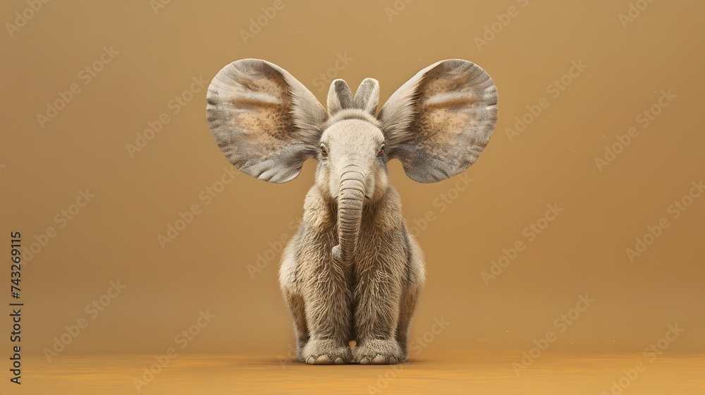 Surreal 3D Elephant Illustration with Large Ears and Yellow Background ...
