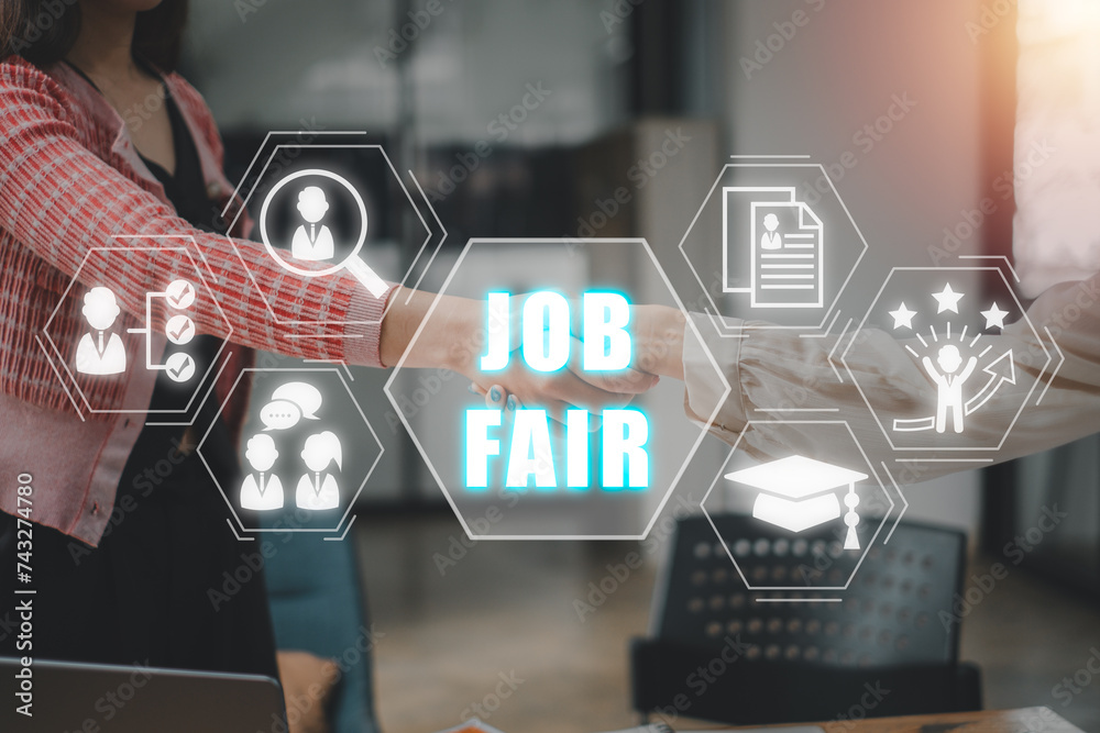Job fair concept, Business woman making handshake with his partner in ...