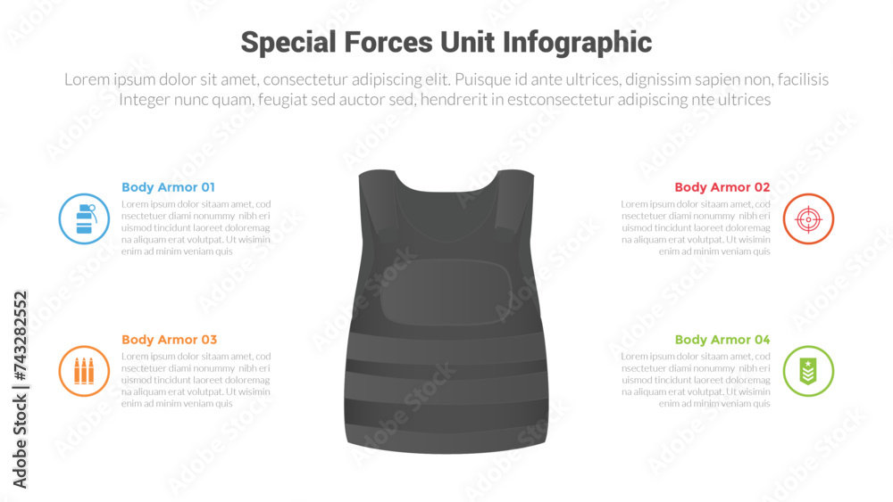 special forces unit equipment gears infographics template diagram with ...
