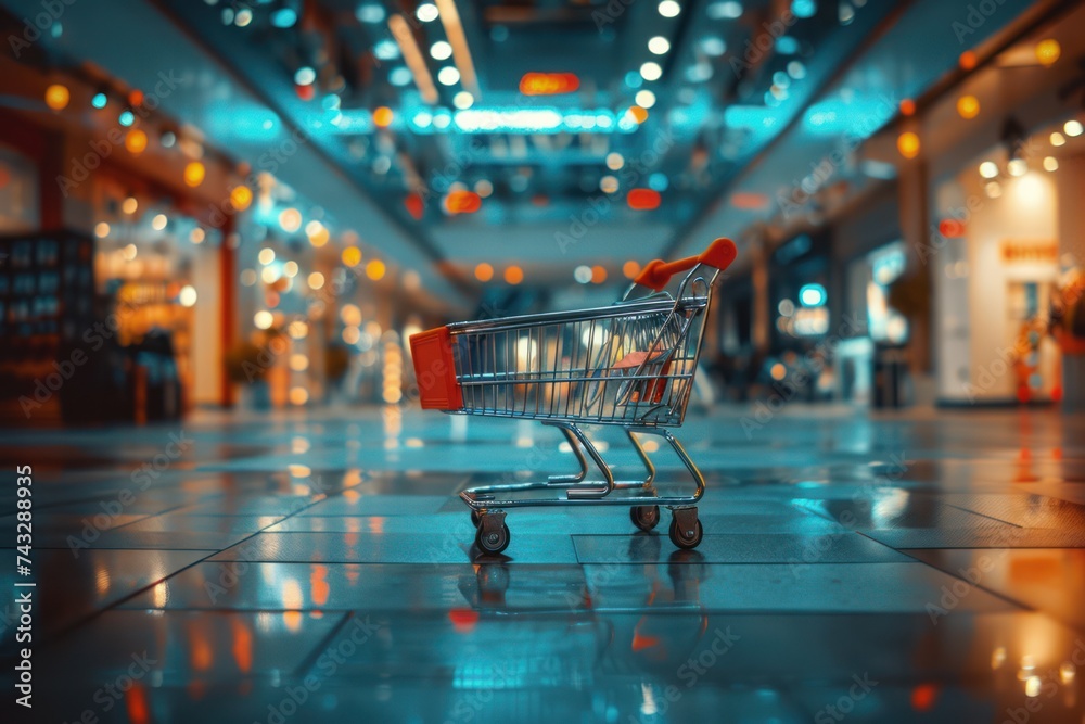 shopping mall cart With the backdrop being a department store building ...